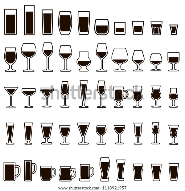 Set 50 Black Vector Glassware Icons Stock Vector (Royalty Free ...