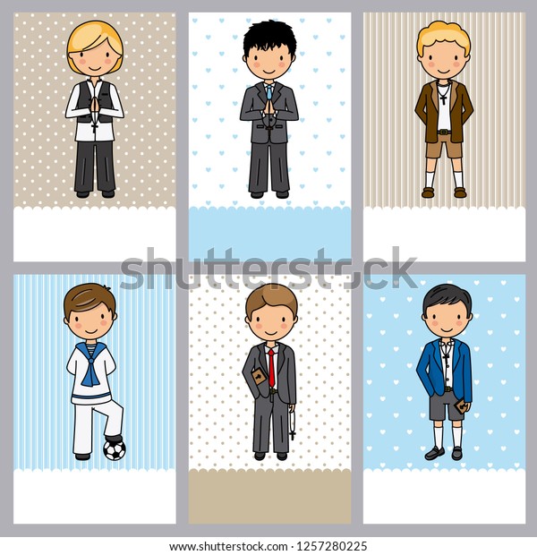 Set 6 First Communion Boy Cards Stock Vector (Royalty Free) 1257280225