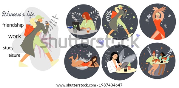 Set 6 Scenes Female Activities Modern Stock Vector (Royalty Free ...