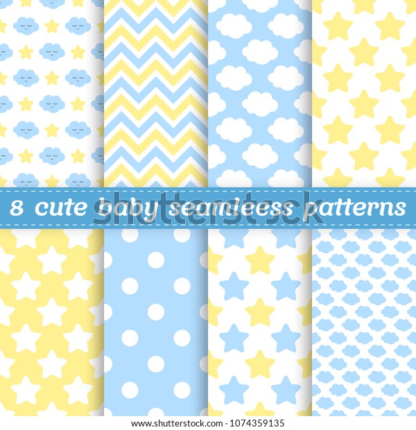Set 8 Baby Seamless Patterns Blue Stock Vector (Royalty Free) 1074359135