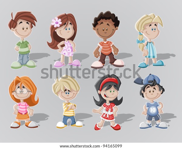 Set 8 Cute Happy Cartoon Kids Stock Vector (Royalty Free) 94165099