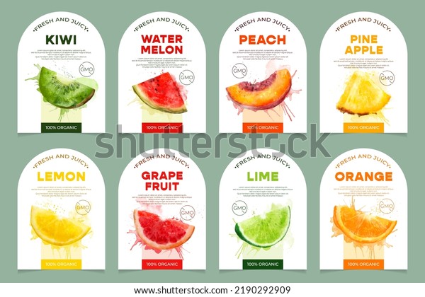 Set 8 Labels Packaging Fresh Juicy Stock Vector (Royalty Free ...