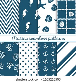 Set 8 Marine Seamless Patterns Design Stock Vector (Royalty Free) 1105218503 | Shutterstock