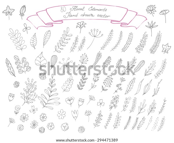 Set 80 Hand Drawn Vintage Decorative Stock Vector (Royalty Free ...