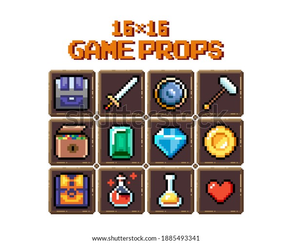 Set 8bit Pixel Graphics Icons Isolated Stock Vector (Royalty Free ...