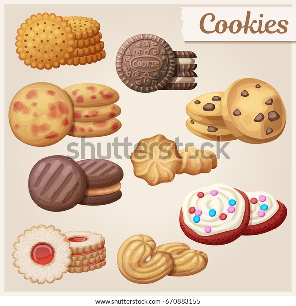 Set 9 Delicious Cookies Cartoon Vector Stock Vector (Royalty Free ...