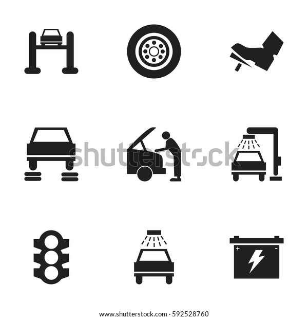 Set Of 9 Editable Vehicle Icons. Includes Symbols Such As Battery, Car ...