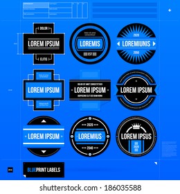 Set 9 Labels Blueprint Style Eps10 Stock Vector (Royalty Free ...