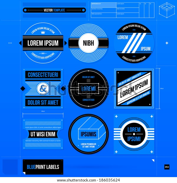 Set 9 Labels Blueprint Style Eps10 Stock Vector (Royalty Free ...