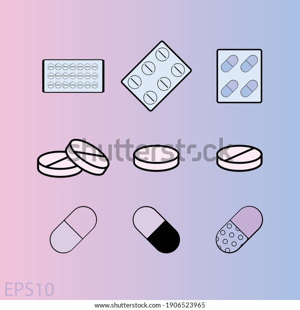 Set 9 Pharmacology Icons Simple Tablets Stock Vector (Royalty Free ...