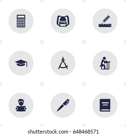 Set 9 Studies Icons Setcollection Reading Stock Vector (Royalty Free ...