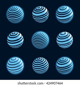 Set Abstract Blue Planet Icons Vector Stock Vector (Royalty Free) 424907464