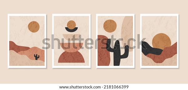 Set Abstract Desert Landscape Posters Contemporary Stock Vector ...