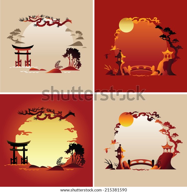 Set Abstract Japanese Background Vector Illustrations Stock Vector ...