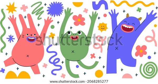 Set Abstract Monsters Showing Different Emotions Stock Vector (Royalty ...
