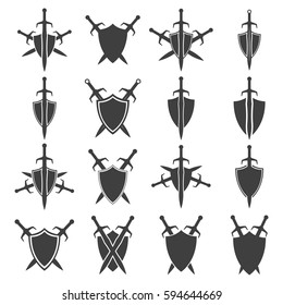 Set Abstract Shield Sword Icons Stock Vector (Royalty Free) 594644669 ...