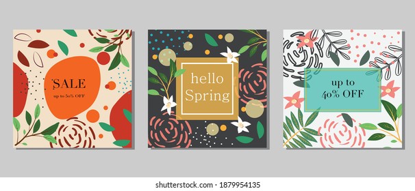 Set Abstract Square Templates Flowers Leaves Stock Vector (Royalty Free ...
