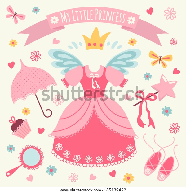 Set Accessories Little Princess Template Greeting Stock Vector (Royalty ...