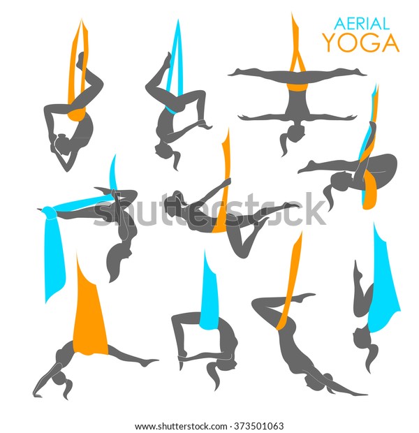 Set Aerial Yoga Yoga Logo Template 스톡 벡터(로열티 프리) 373501063