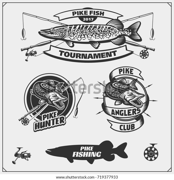 Set Af Fishing Labels Pike Fishing 库存矢量图（免版税）719377933 | Shutterstock