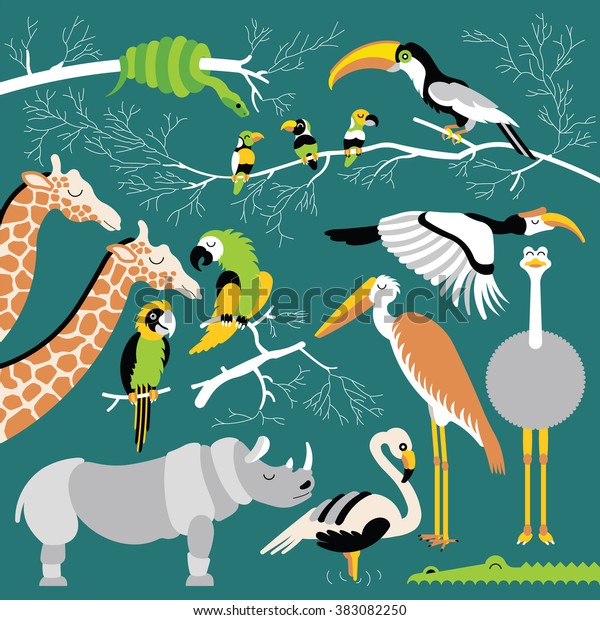 Set African Animals Birds Vector Flat Stock Vector (Royalty Free ...