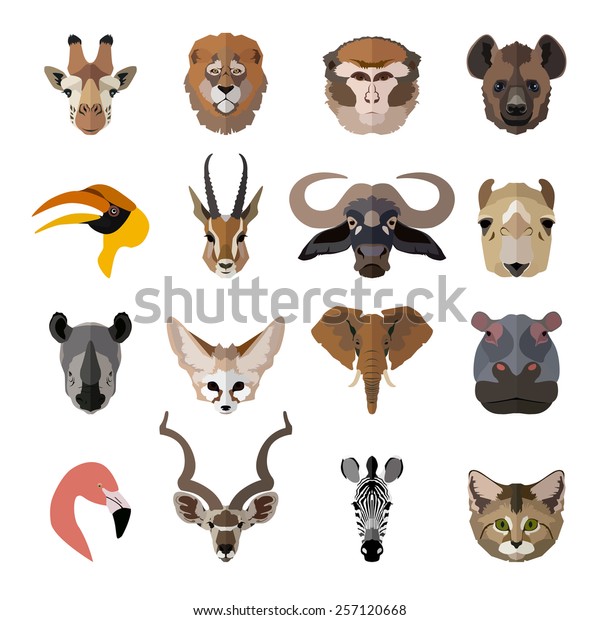 Set African Animals Faces Isolated Icons Stock Vector (Royalty Free ...