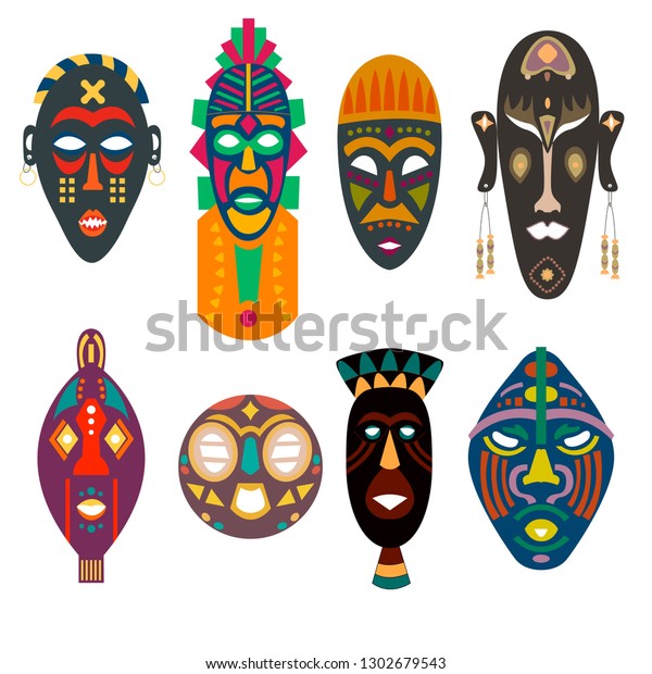 Set African Masks Different Tribes Shapes 스톡 벡터(로열티 프리) 1302679543 ...
