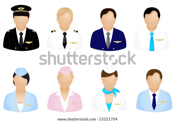 Set Aircraft Crew Icons Set Isolated Stock Vector (Royalty Free ...
