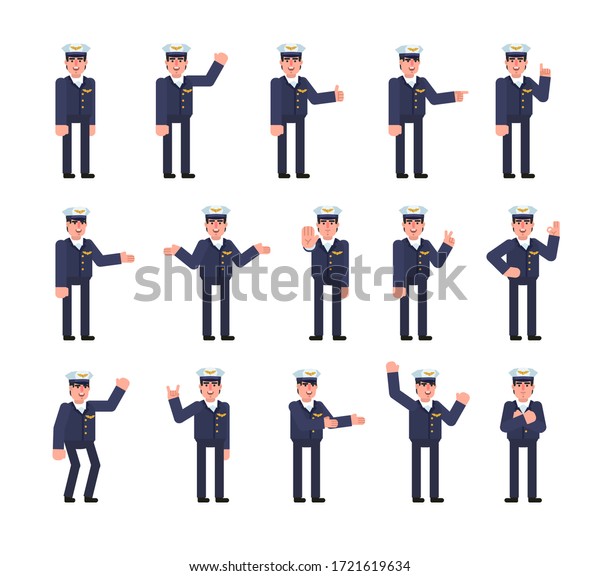 Set Airline Pilot Characters Showing Various Stock Vector (Royalty Free ...