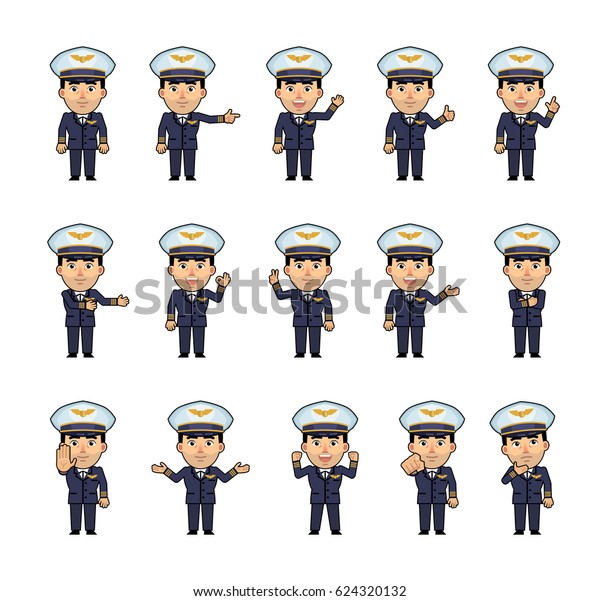 Set Airline Pilot Characters Showing Various Stock Vector (Royalty Free ...