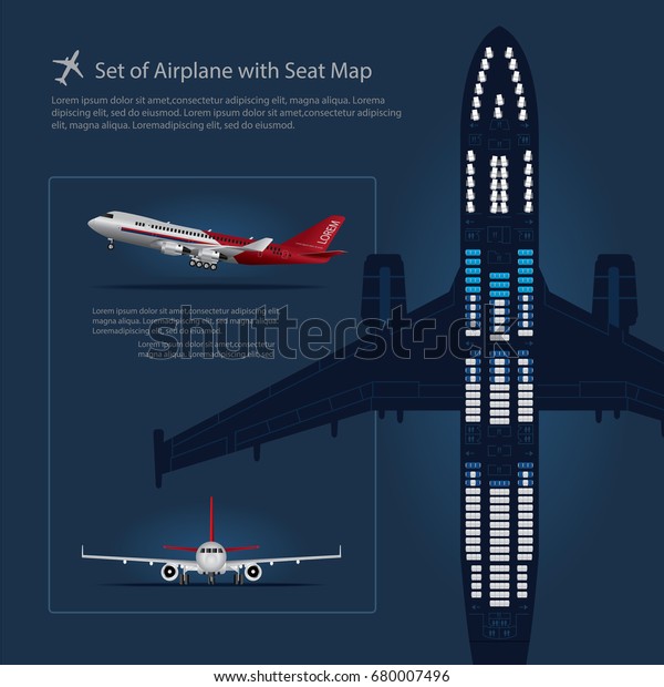 Set of Airplane with Seat Map Isolated Vector Illustration