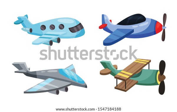 Set Airplanes Cartoon Style Vector Illustration Stock Vector (Royalty ...