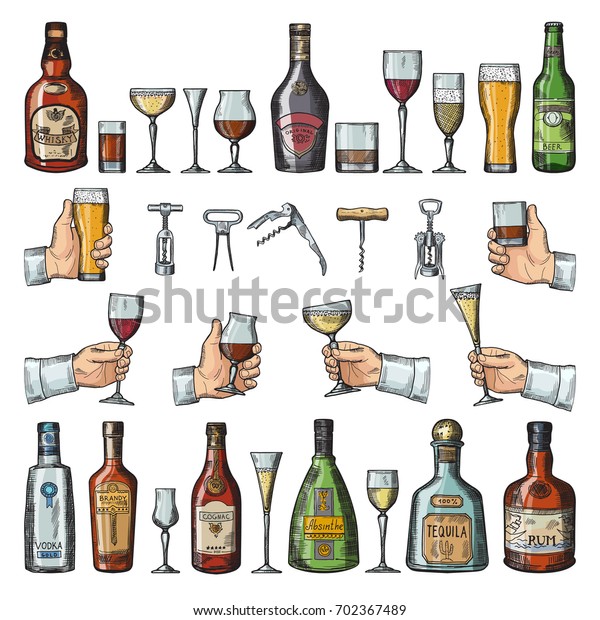 Set Alcoholic Symbols Different Drinking Glasses Stock Vector (Royalty ...