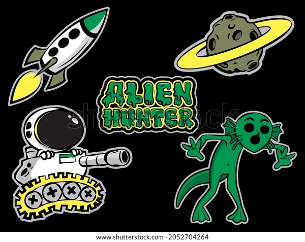 Set Alien Hunter Cartoon Characters Astronaut Stock Vector (Royalty ...
