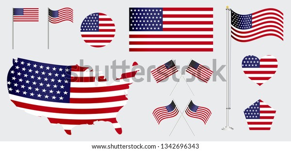 Set American Flag Clip Art Easy Stock Vector (Royalty Free) 1342696343 ...