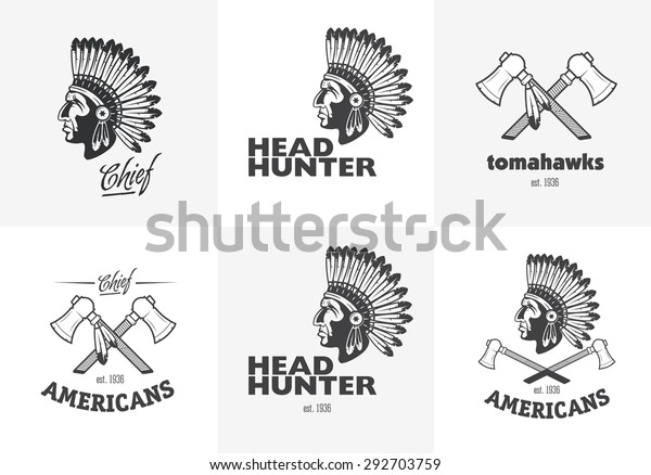 Set American Indian Emblems Labels Badges Stock Vector (Royalty Free ...