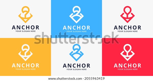 Set Anchor Logo Design Use Line Stock Vector (Royalty Free) 2055963419 ...