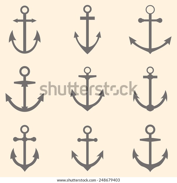 Set Anchors Anchor Symbols Logo Template: เวกเตอร์สต็อก (ปลอดค่า ...