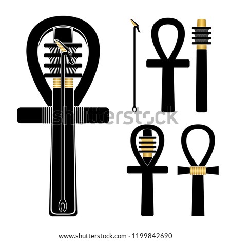 Set Ancient Egypt Silhouettes Ankh Djed Stock Vector (Royalty Free ...