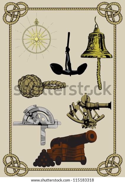 Set Ancient Naval Supplies Tools Frame Stock Vector (Royalty Free ...