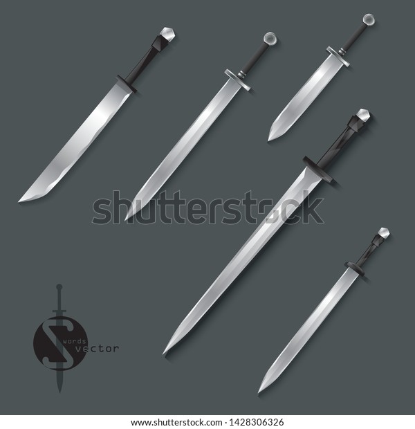 Set Ancient Swords Realistic 3d Vector Stock Vector (Royalty Free ...