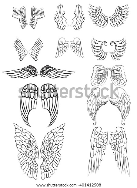 Set Angel Wings Line Art No Stock Vector (Royalty Free) 401412508