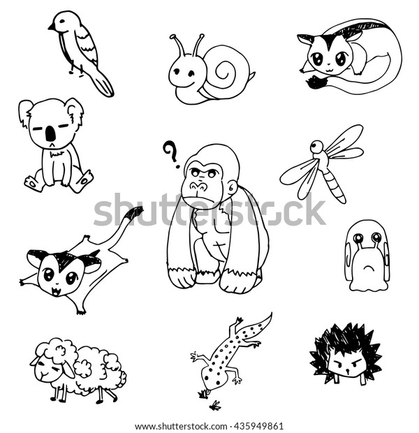 Set Animal Doodle Drawing Outline Vector Stock Vector (Royalty Free ...