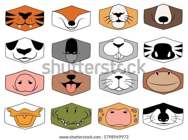Set Animal Faces Collection Mouths Various Stock Vector (Royalty Free ...