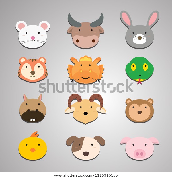 Set Animal Heads Artwork Idea Baby Stock Vector (Royalty Free ...