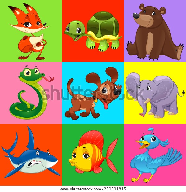 Set Animals Background Cartoon Vector Characters Stock Vector (Royalty ...