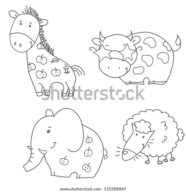 Set Animals Contour Isolated Coloring Stock Vector (Royalty Free ...