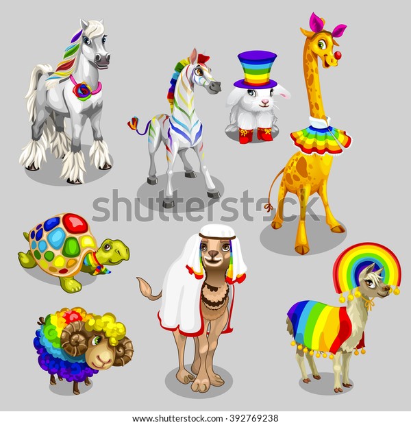 Set Animals Painted Colors Rainbow Animal Stock Vector (Royalty Free ...
