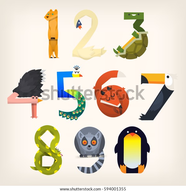 Set of animals shaped like numbers from 0 to 9. Vector illustrations ...