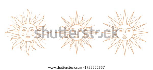 Set Antique Sun Symbols Face Vector Stock Vector (Royalty Free ...